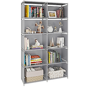ACCSTORE Cube Storage, Double Row 6-Layer Cubes Closet Storage Shelf, DIY Wall Cabinet Bookshelf Plastic Square Storage Rack, Suitable for Bedroom, Living Room, Office, Kitchen, Warehouse (Grey)