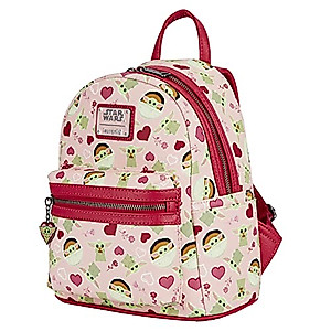 Loungefly Star Wars Baby Yoda Pink All Over Print Womens Double Strap Shoulder Bag Purse