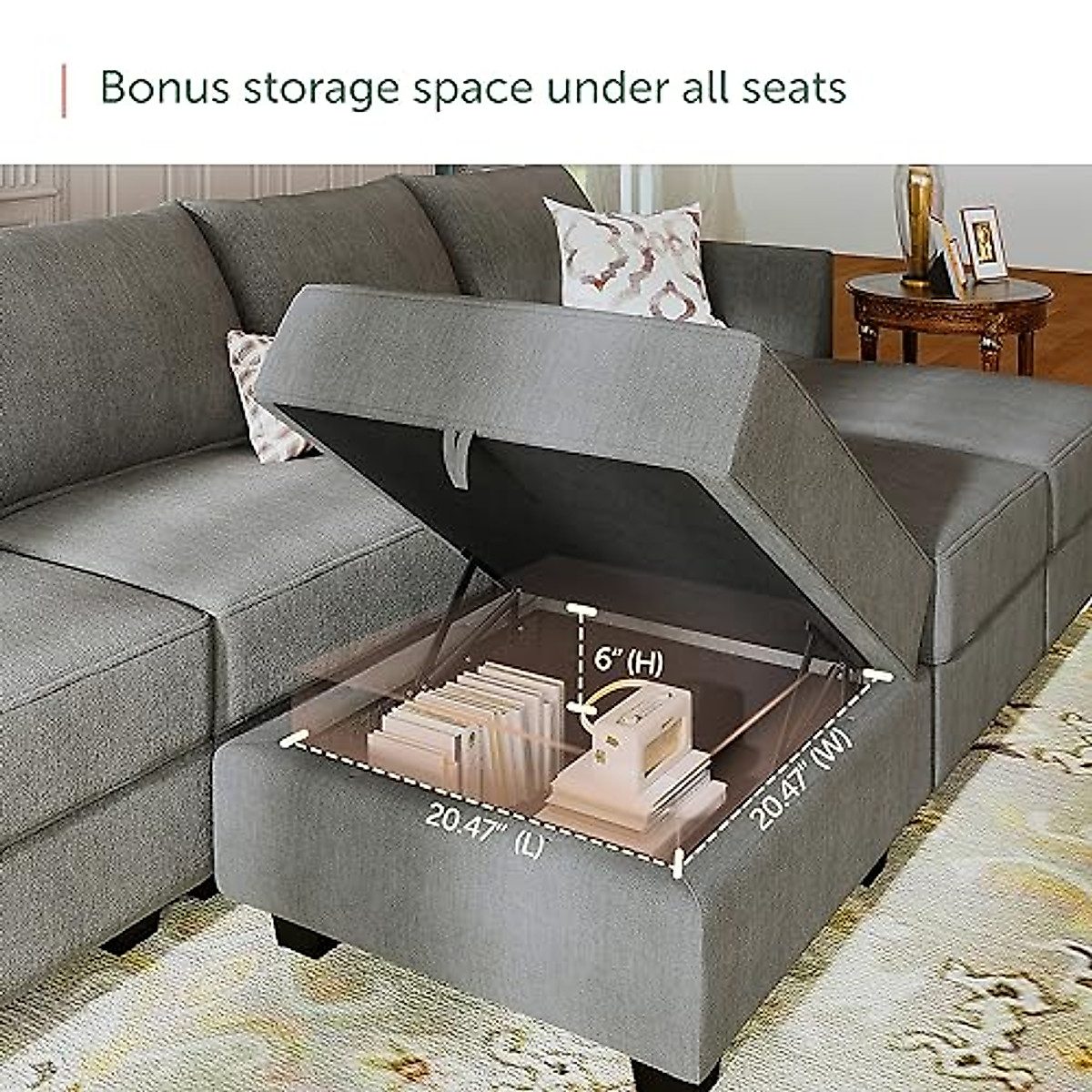 HONBAY Modular Sectional Sofa Bed with Ottomans U Shape Modular Couch Sectional Sleeper Modular Sofa with Storage Seats, Grey