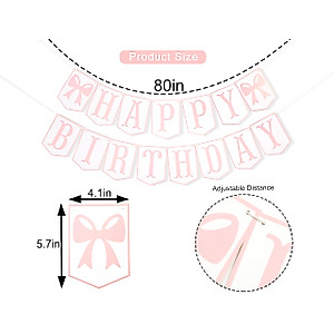 Happy Birthday Bow Girl Banner - Bow 1st Birthday Decoration,Girl First Bow Birthday Party,Pink Bow Happy Birthday Banner, Baby Girl Bow Banner
