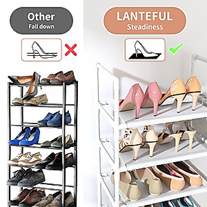 LANTEFUL 10 Tiers Tall Shoe Rack 20-25 Pairs Boots Organizer Storage Sturdy Narrow Shoe Shelf for Entryway, Closets with Hooks, White