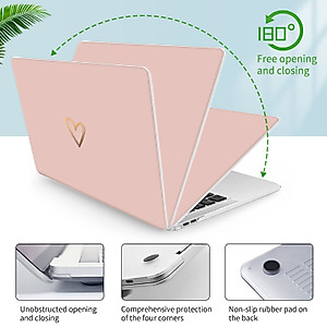 Seorsok Compatible with MacBook Air 13 Inch Case 2020 2019 2018 Release A1932 A2179 M1 A2337 Touch ID, Gold&Cute Heart Pattern Plastic Hard Shell Case with Keyboard Cover,Pink