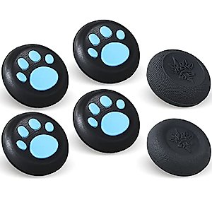 9CDeer Performance Joystick Analog Stick Thumb Grips Set of 6 Compatible with PS5, PS4, Xbox Series X/S Xbox One, Switch Pro Controller Cat's Paw Black & Blue