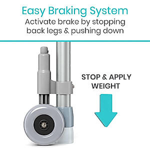 Vive Walker Wheels with Brakes - Mobility Aid Equipment for Seniors - Replacement Parts for Back Stability Safety - 3 Inch Rear Glide Rubber Wheel - Swivel/Lock Universal Adjustable Design