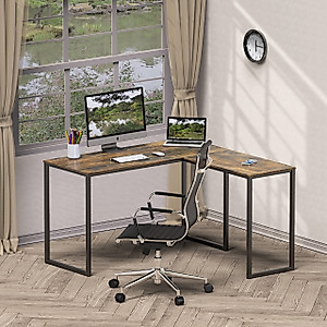 SHW 48-Inch Mission L-Shaped Home Computer Desk, Rustic Brown