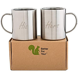 Better For Your His & Hers Coffee Mugs Stainless Steel Double Wall - Set of 2 Mugs - Freestyle Font