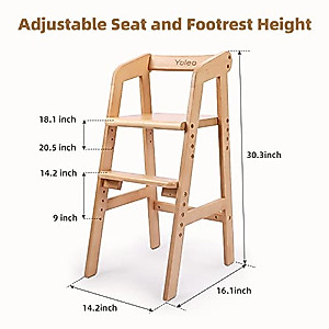 Wooden High Chair for Toddlers, Adjustable Feeding Chair with Removable Cushion for Child, High Chair Grows with Kid for Dining, Studying, Step Tool(Natural Color)