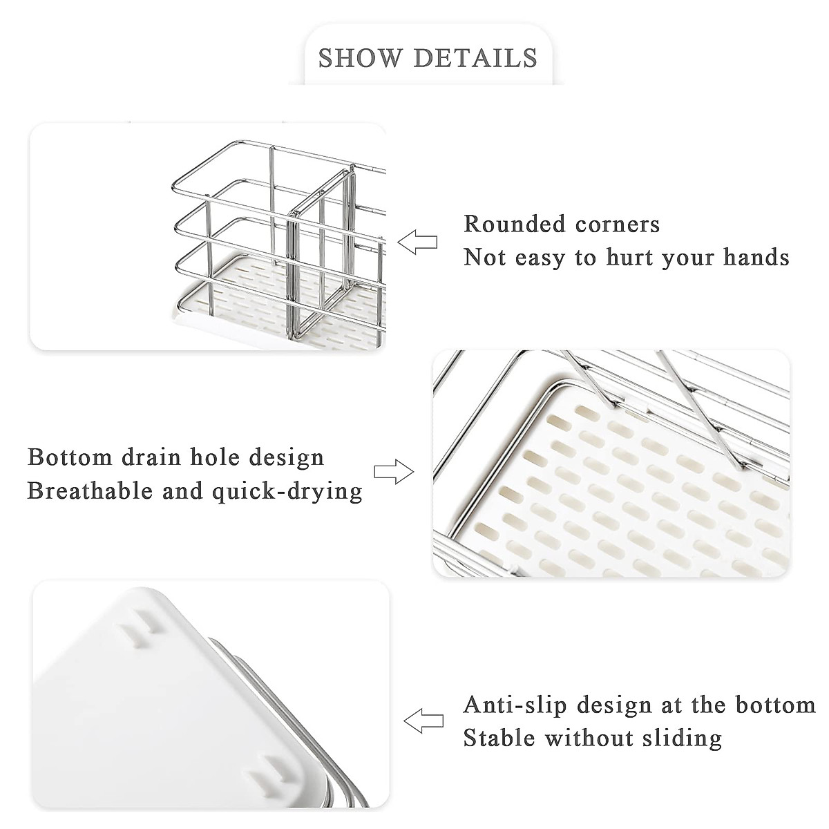 Stainless Steel Sponge Holder For Sink Kitchen Sink Organizer,Sink Tray Drainer Rack For Countertop Or Wall-Stick With Dish Drainer Keep Dry (White)