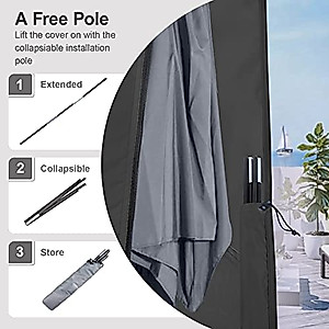 STEECA Patio Waterproof Umbrella Cover - Outdoor Market Parasol Cover with Zipper Fits Umbrella Up to 12 Feet, Black