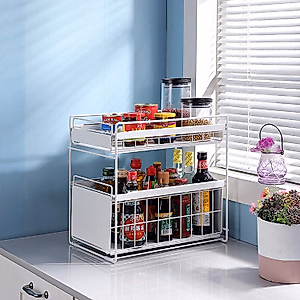 LEAYAN Under Sink Storage 2 Tier Drawer Organizer, Under Sink Storage Rack with Sliding Basket Drawer, Pull Out Drawers Under Sink, for Kitchen Bathroom Under Sink Rack Shelf, White 40 * 28 * 40cm