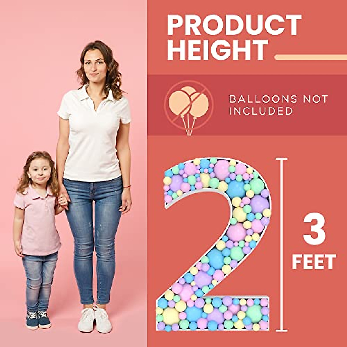 3FT Large Marquee Numbers - Easy to Assemble Number 2 Balloon Frame - Mosaic Numbers For Balloons - Ideal Marquee Light Up Numbers for First Birthday Decorations For Girl & Boys
