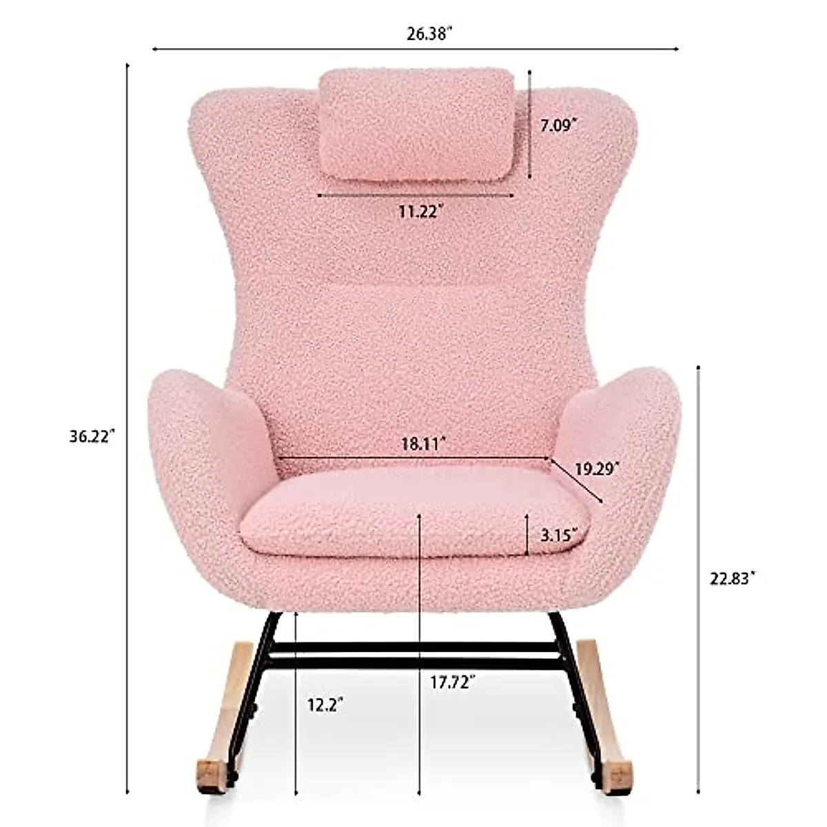 Morhome Upholstered Nursery Rocking Chair-Comfy Glider Rocker with Padded Seat, High Backrest, and Armrests for Living Room Bedroom Offices, Pink