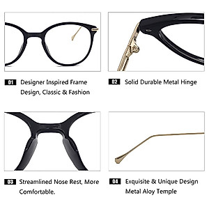 COASION Vintage Round Clear Glasses Non-Prescription Eyeglasses Frames for Women Men (Tortoise/Gold)