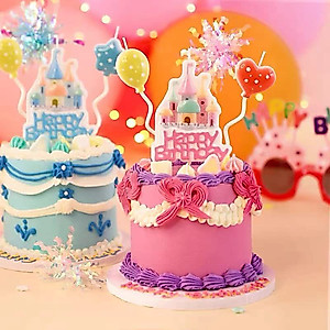 Castle Happy Birthday Candle Set,Fairy Tale Theme Baby Kids Children Happy Birthday Candles,Party Supplies,Cake Decoration (Pink)