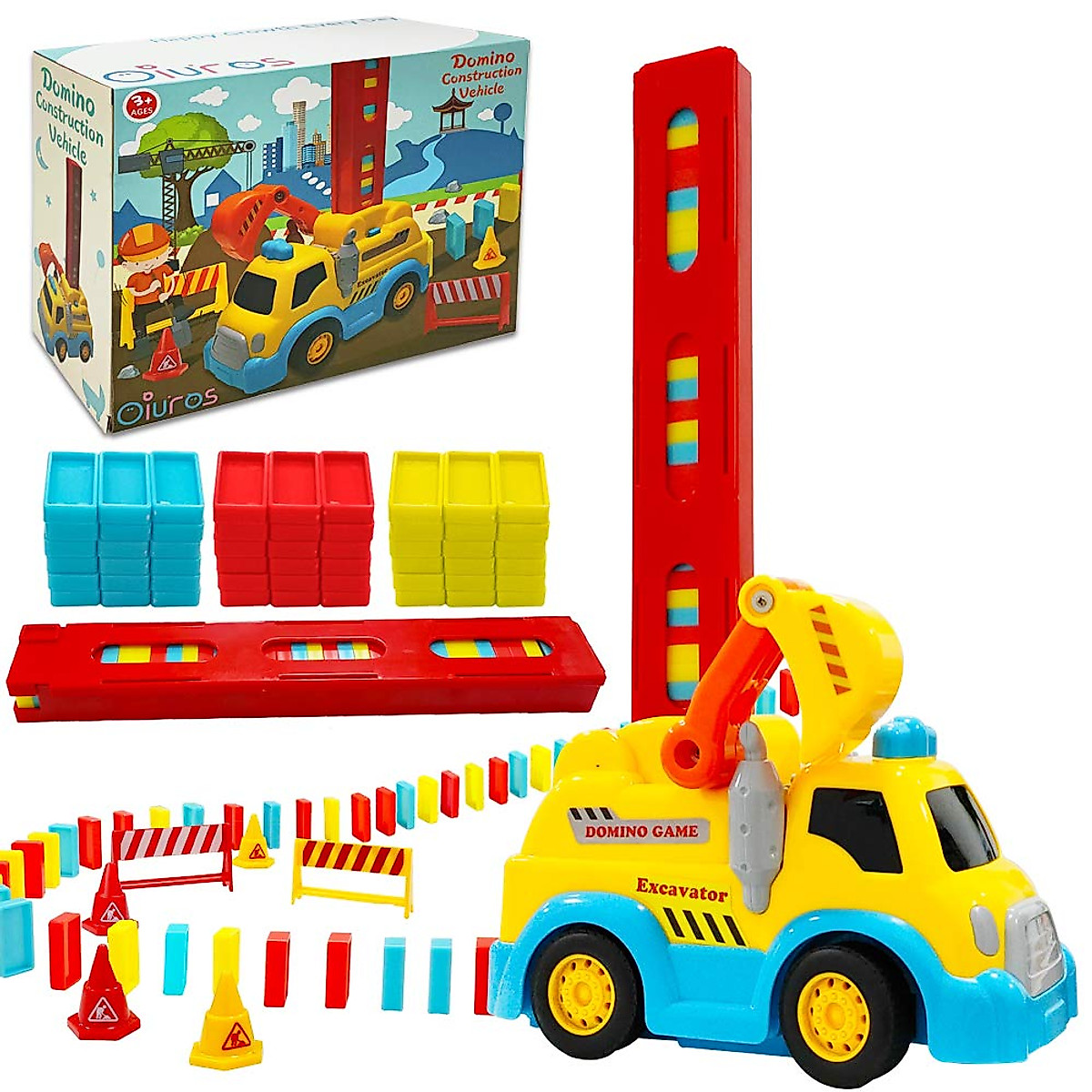 Domino Train, Domino Blocks Set, Domino Construction Vehicle Toys, Building and Stacking Toy Blocks Domino Set for 3-7 Year Old Toys, Boys Girls Creative Gifts for Kids