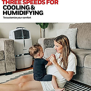 Honeywell 525 CFM Indoor Portable Evaporative Air Cooler, Fan & Humidifier with Ice Compartment & Remote, White