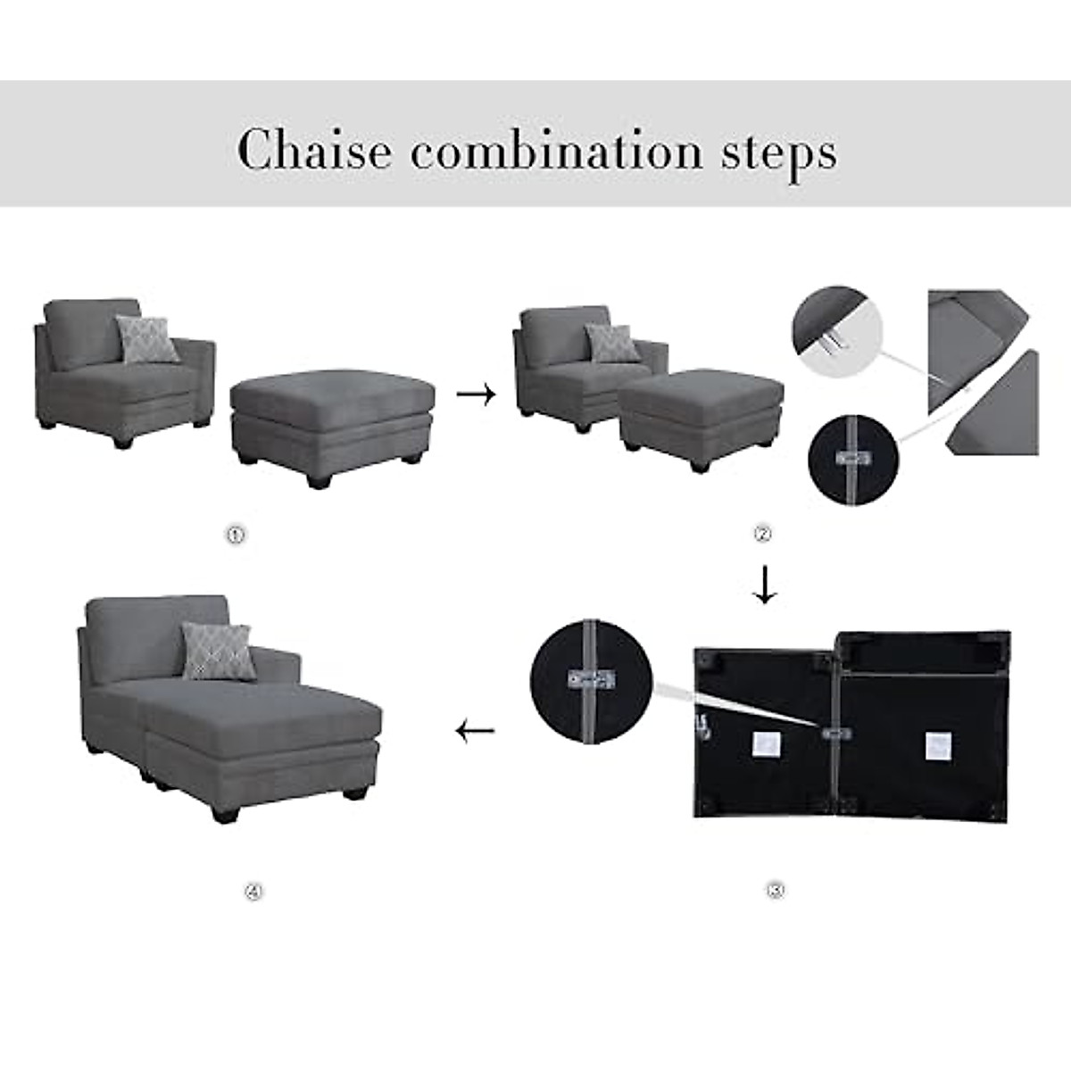 Legend Vansen 4PCS Corduroy Lounges Loveseat Couch Chaises Longues, Dark Grey