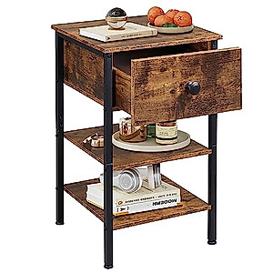 WLIVE Nightstand, Bedside Table with Adjustable Wooden Drawer, 3-Tier Night Stand for Couch, Bed, Sofa, End Table Side Table for Bedroom, Living Room, Rustic Brown…