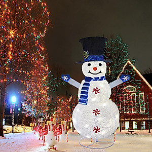 Mosy 4FT Snowman Outdoor Christmas Decorations, 3.2FT Folding Christmas Snowflake Cloth Snowman, Outdoor Snowman Lighted for Xmas Indoor/Outside Yard Holiday Party Decoration