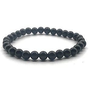 Black Agate Gemstone Beaded Stretch Bracelet 7 Inches - 6mm Round Beads