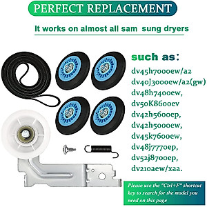 DV45H7000EW A2 DV42H5000EW A3 Parts Replacement for Samsung Dryer Roller Replacement Kit DC97-16782A Dryer Belt 6602-001655 Idler Pulley DC93-00634A Tension Spring for DV42H5200EW A3 DV48H7400EW A2