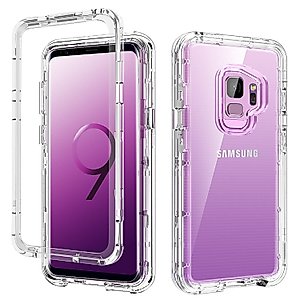 DUEDUE for S9 Case Clear,Galaxy S9 Case, 3 in 1 Shockproof Drop Protection Heavy Duty Hybrid Hard PC Cover Transparent TPU Bumper Full Body Protective Clear Case for Samsung Galaxy S9, Clear