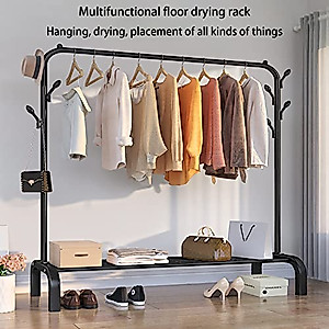 YCWO Flooring Clothes Rack Black Modern Simple Heavy Metal Rack Retail Display Rack with Storage Rack Retro Iron Tube Flooring Display Rack Clothes Shoes Package Storage,150x43x161cm