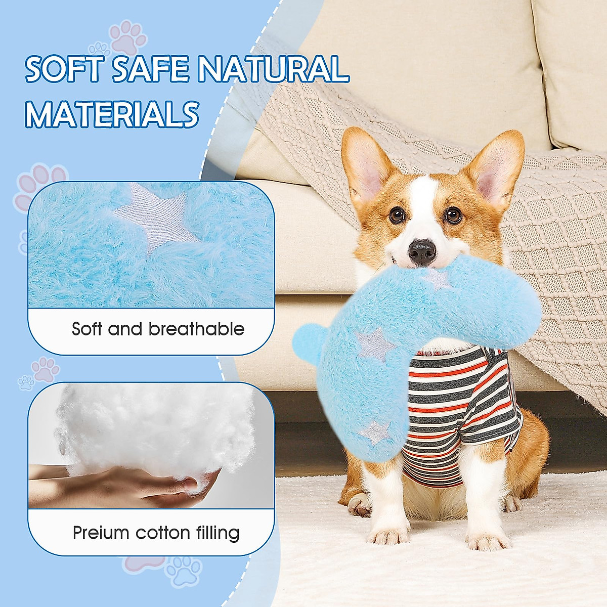 Pet Pillow for Dogs & Cats, Dog Calming Pillow, Dog Neck Pillow U-Shaped Pillow for Dogs & Cat, Soft Fluffy Cat Bed Pillow Pet Calming Toy, Joint Relief Sleeping Improve for Pets(Blue)