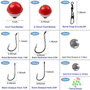 Fishing Bobbers Tackle Kit, 160pcs Basic Fishing Bobbers Hooks Assortment Included Octopus Circle Hooks, Baitholder Hooks, Bobbers, Sinker Weights, Terminal Tackle Box for Trout Catfish Panfish