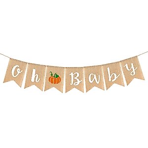 Adurself Oh baby Pumpkin Burlap Banner Welcome Baby Fall Jute Bunting Garland for Autumn Pumpkin Theme Garden Mommy to Be Celebration Supplies Boy Girl Baby Shower Decoration