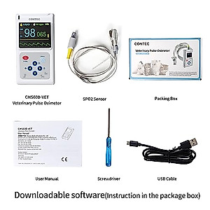 CONTEC Veterinary Pulse Oximeter Handheld Pulse Oximeter for Animals 24 hours SPO2 Pulse Rate Monitor Adjustable Alarm CMS60D-VET