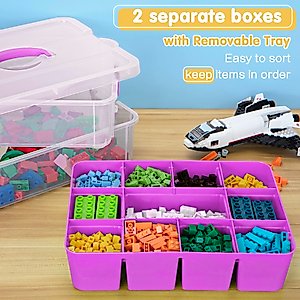 TERGOO 2 Layer Plastic Storage Containers with Removable Tray, Multipurpose Stack & Carry Box with Lid, Portable Craft Organizers and Storage Bin for Organizing Art & Craft Supplies, Crayon(Purple)