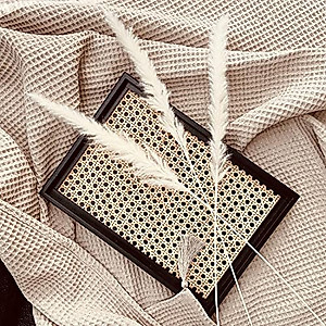 YANWE Serving Tray, Wood Serving Tray, Rattan Tray, Coffee Table Tray, Decorative Tray, Candle Tray, Wooden Tray for Living Room, Bedroom, Bathroom, Kitchen, Modern Farmhouse Decor, 14"x 10" (Black)