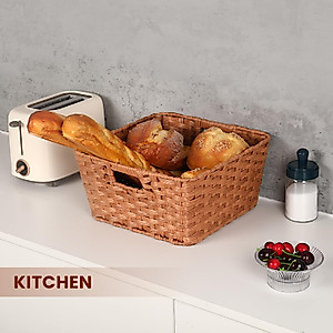 Onlytak Wicker Storage Baskets, Baskets for Shelves, Toilet Paper Storage Baskets, Woven Storage Baskets for Organizing, Caramel Orange, 12" x 12" x 6", 2-Pack