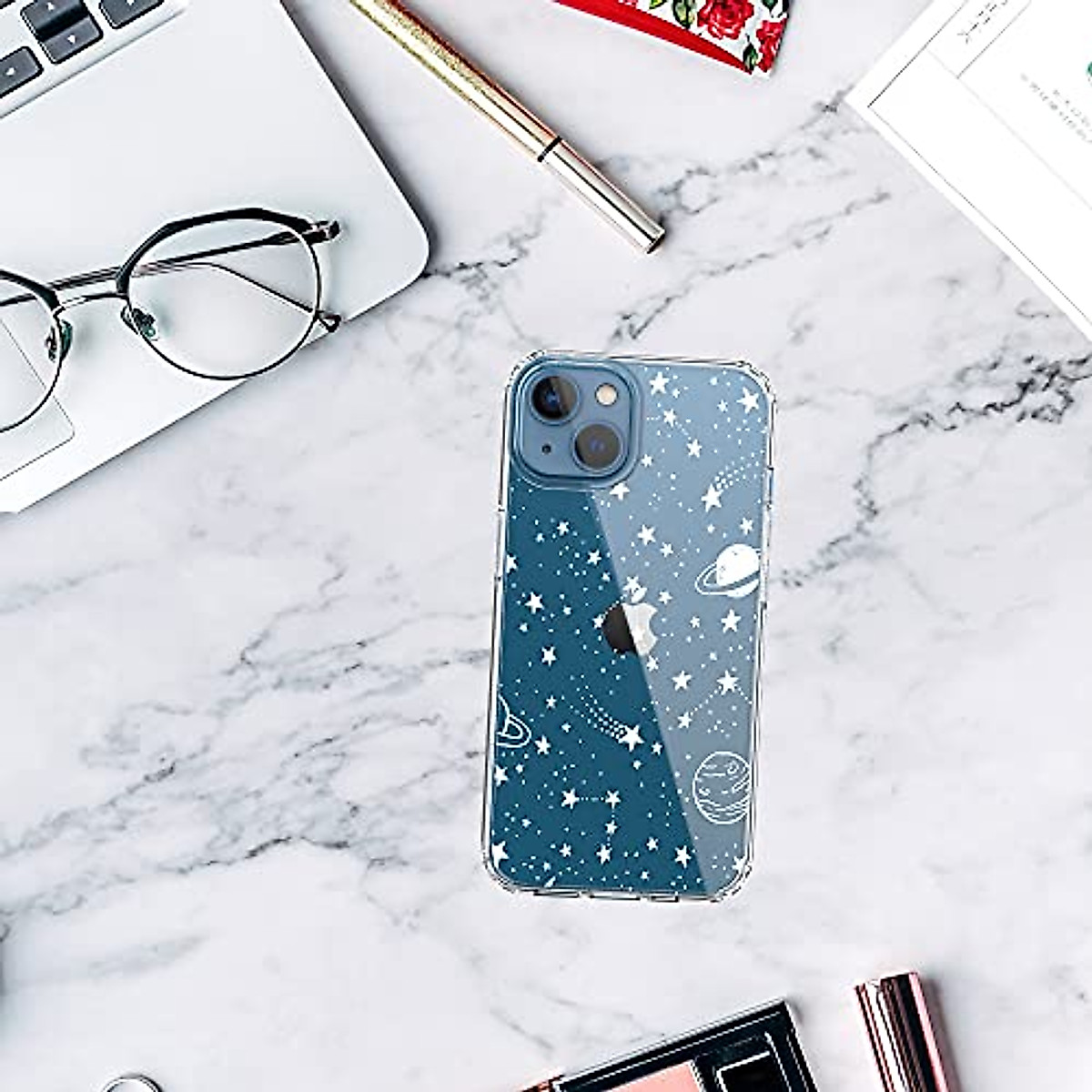 RANZ Compatible with iPhone 13 Mini Case, Anti-Scratch Shockproof Series Clear Hard PC+ TPU Bumper Protective Cover Case for iPhone 13 Mini (5.4") - Universe