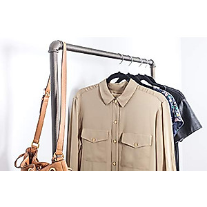 Real Home Innovations Modern Industrial Style Garment Rack with Wood Shelf, Satin Pewter