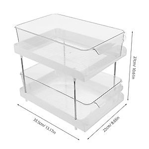 Garneck Sliding Rack Double-layer Storage Rack 2 Tier Bathroom Organizer Storage Stand Toiletries Organizer for Bathroom Shelves for Cabinets Desktop Storage Drawers Transparent The Pet
