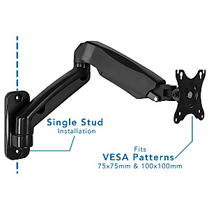 Mount-It! Monitor Wall Mount Arm | VESA Wall Mount Monitor Arm | Full Motion Gas Spring Arm Fits 13 15 17 19 20 22 23 24 27 30 32 Inch Screens with 75 or 100 VESA Patterns | Camper RV Compatible