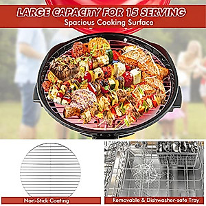 HAPPYGRILL 1600W Portable Electric Grill Outdoor BBQ Grill for 15-Serving, Electric Barbecue Grill for Indoor & Outdoor Use, Portable Stand BBQ Grill for Patio Balcony Kitchen Garden