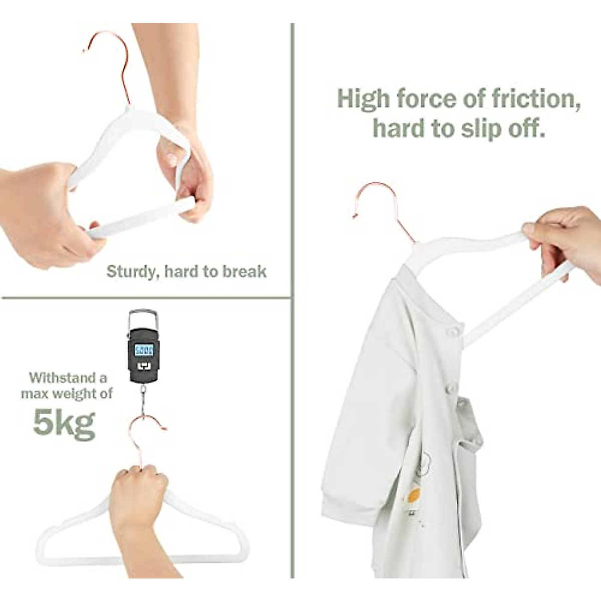 Kids Velvet Hangers Non-Slip Clothes Hangers, 11.8” Inch 50 Pack Space Saving Childrens Hangers -360° Swivel Rose Gold Hook, Strong & Durable Infant/Toddler White Hangers by TIMMY