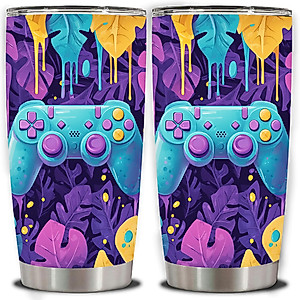 FOCIUZTA 20oz Tumbler with lid, Insulated Cup, Travel Coffee Mug, Ideal for Easter, Gaming Enthusiast, Mother’s Day, Birthday Gifts, Tropical Gaming Design
