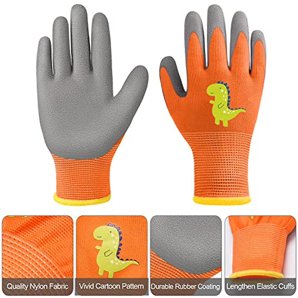 HIYZI 6 Pairs Kids Gardening Gloves Children Yard Work Glove Rubber Coated Protective Gloves for Toddlers Youth Girls Boys Outdoor (Small (Age 3-5))