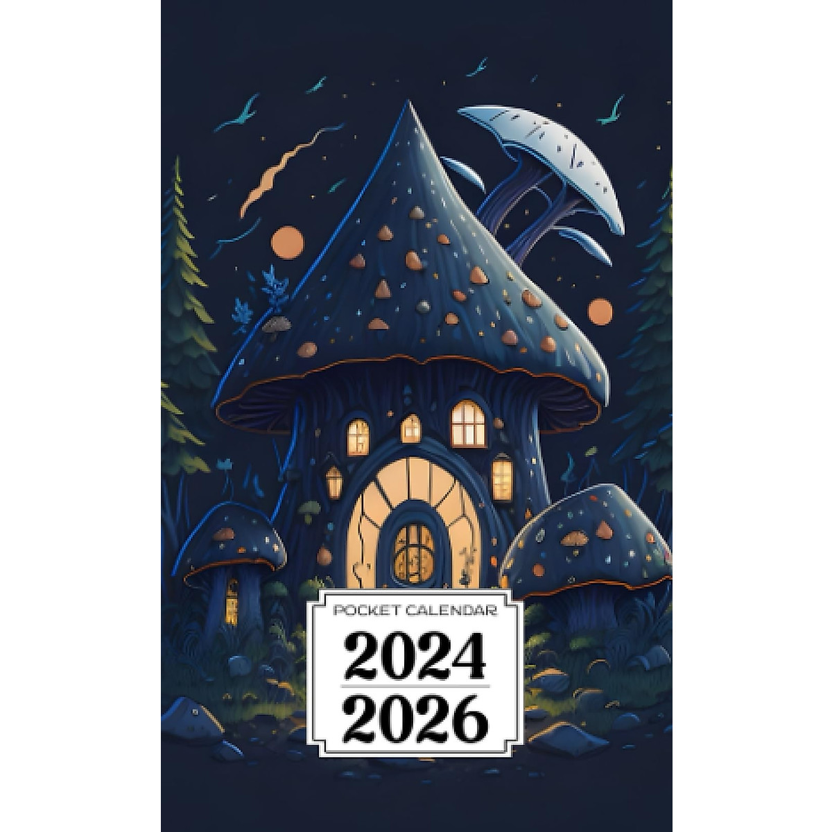 Pocket Calendar 2024-2026: Two-Year Monthly Planner for Purse , 36 Months from January 2024 to December 2026 | Mushroom House | Fairy Tale | Magic | Realistic illustration