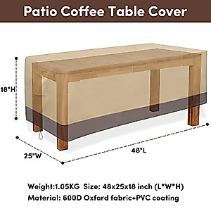 Outdoor Coffee Table Cover, Patio Furniture Covers Waterproof, All Weather Protection Patio Coffee Table Cover Rectangle for Outdoor Furniture, 48" L x 25" W x 18" H, (Beige & Brown)
