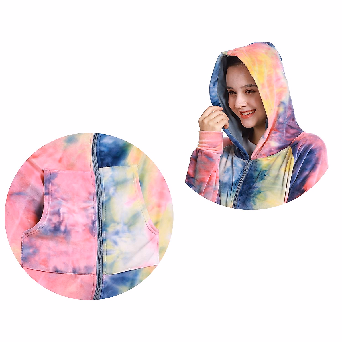 Lifeye Adult Jumpsuit Pajamas Hoodie Homewear Romper Sleepwear Tie Dye Costume for Women Men