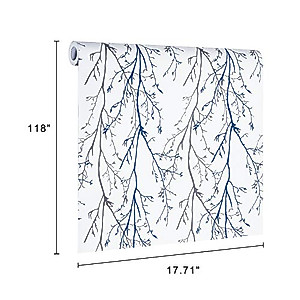 Melwod Grey Blue Tree Branches Peel and Stick Contact Paper 17.7" x 118" Modern Tree Branch Removable Wallpaper Natural Wall Paper Self-Adhesive Vinyl for Drawer Liner Furniture Crafts Accent Walls