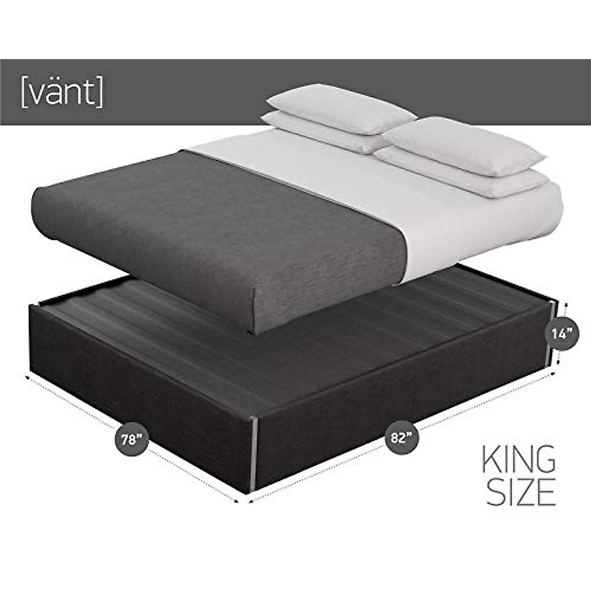 VANT Upholstered Platform Bed - King Size - Velvet Smoke Grey - Easy Assembly Bed Frame No Box Spring Needed Foundation for Optimal Support - Sleek Modern Design for Any Bedroom