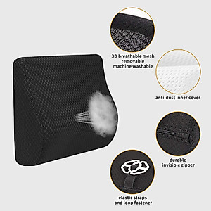 TISHIJIE Memory Foam Lumbar Support Pillow for Car - Mid/Lower Back Support Cushion for Car Seat (Black)