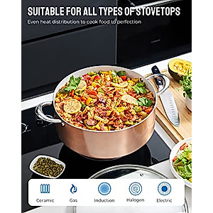 BEZIA 8 Quart Pot with Lid, Nonstick Cooking Pot with Lid, Induction Pasta Pot, Soup Pot, Large Stockpot, Stew Pot, Simmering Pot, Compatible for All Stoves, Golden