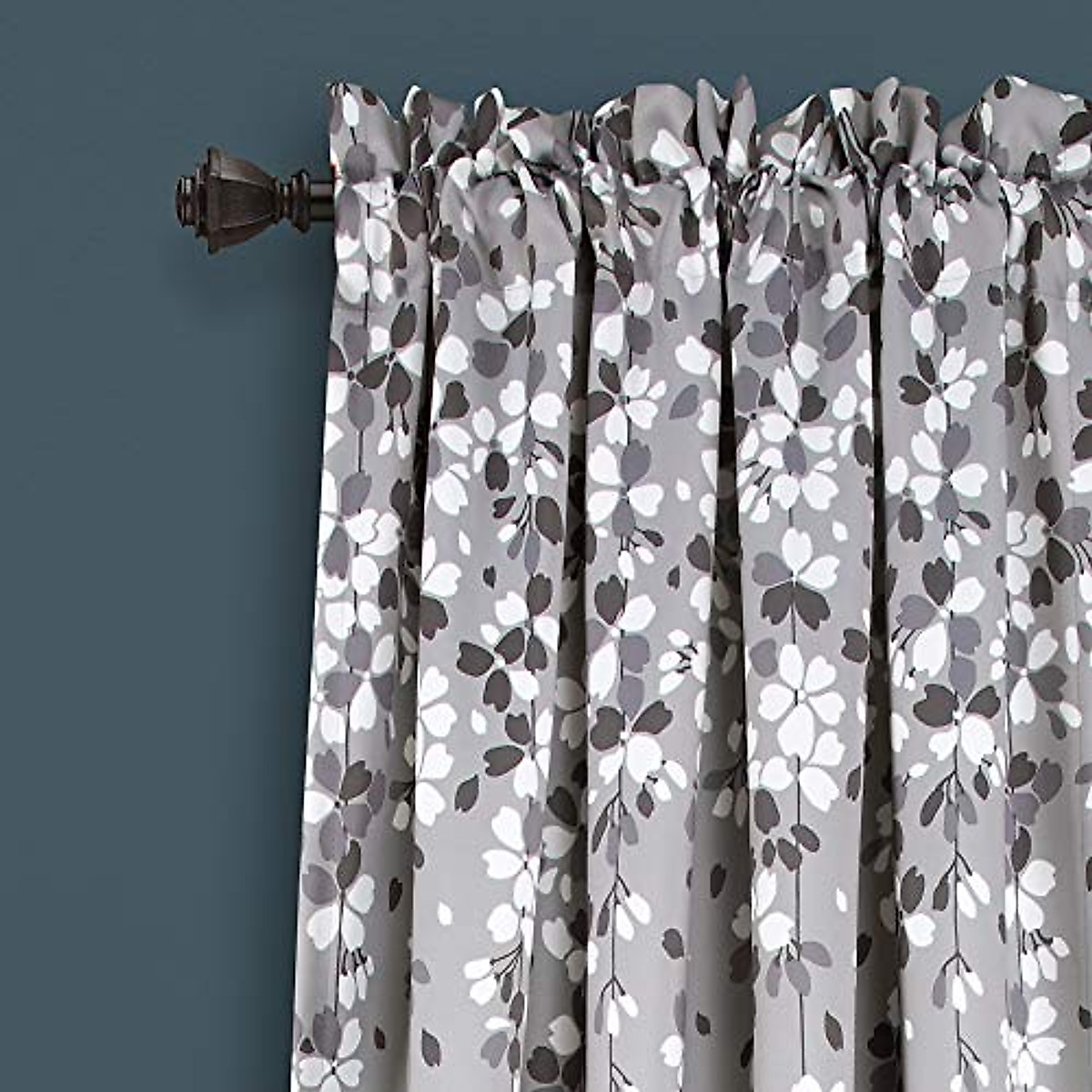 Lush Decor Weeping Flowers Darkening Window Curtains Panel Set for Living, Dining Room, Bedroom (Pair), 52"W x 84"L, Gray